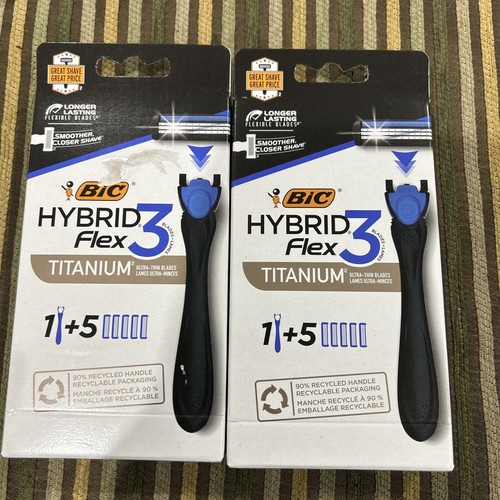 2 X BIC Flex 3 Hybrid 3-Blade Titanium Razor, 1­ Handle & 5 Cartridges ...