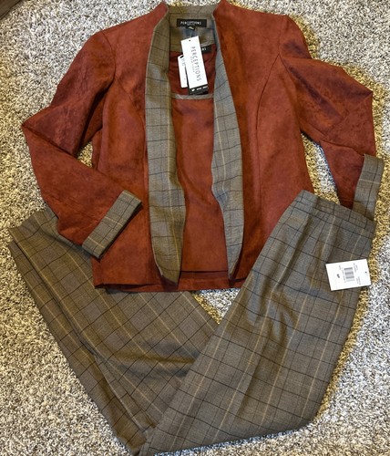 Petite Perceptions Womens 3 Piece Pant Suit Brown/Rust Size 6P | eBay
