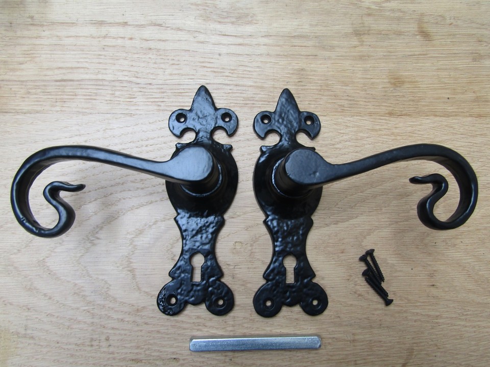 Cast iron Black antique lever mortise door handles old rustic vintage ...