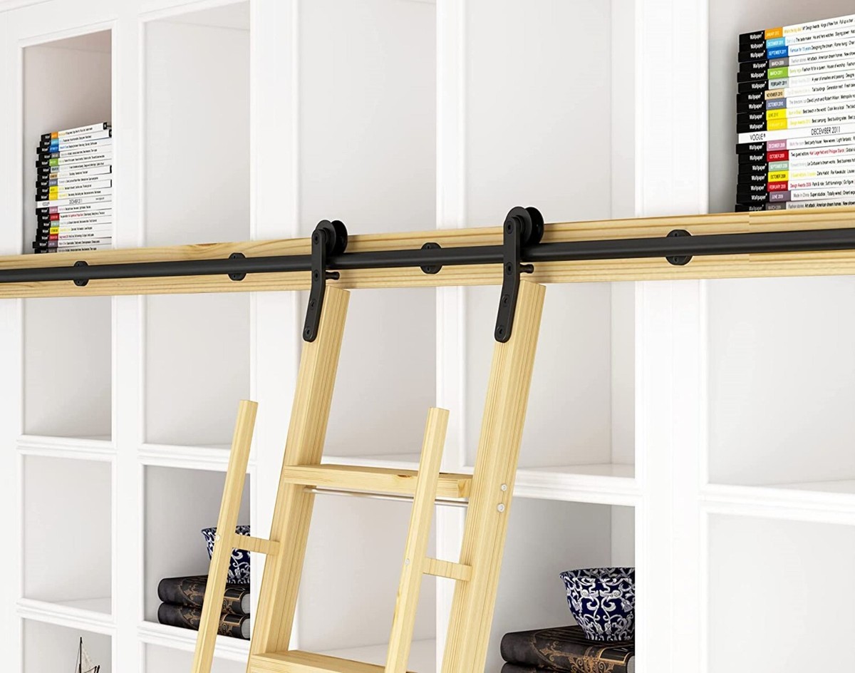 Sliding Library Ladders On Stairs DIYHD Golden Surface Round Tube