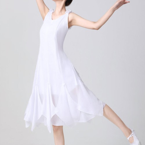 Women Girl Midi Ballet Dance Dress V Neck Chiffon Irregular Sleeveless ...