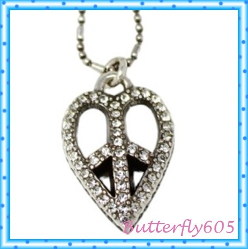 Brighton Peace Heart Silver Crystal Pendant Retired Necklace New | eBay