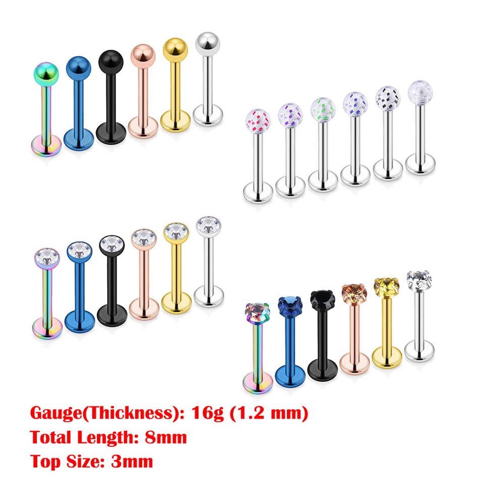 16G Labret Rings Lip Studs Surgical Steel/UV Nose Ring Tragus Cartilage ...