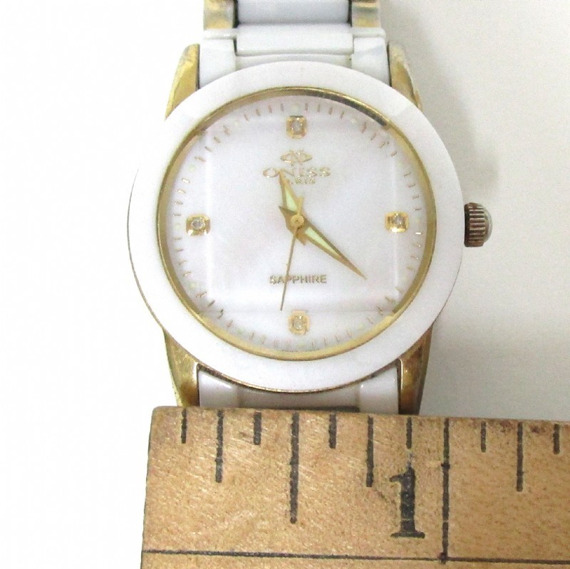 Vintage Oniss Paris White Ceramic Watch Model ON606-L~4 REAL Diamonds ...