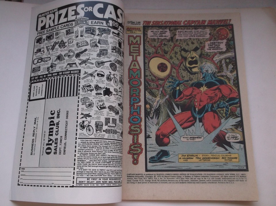 MARVEL: CAPTAIN MARVEL #29, 1ST MAR-VELL'S COSMIC AWARENESS, 1973, FN ...