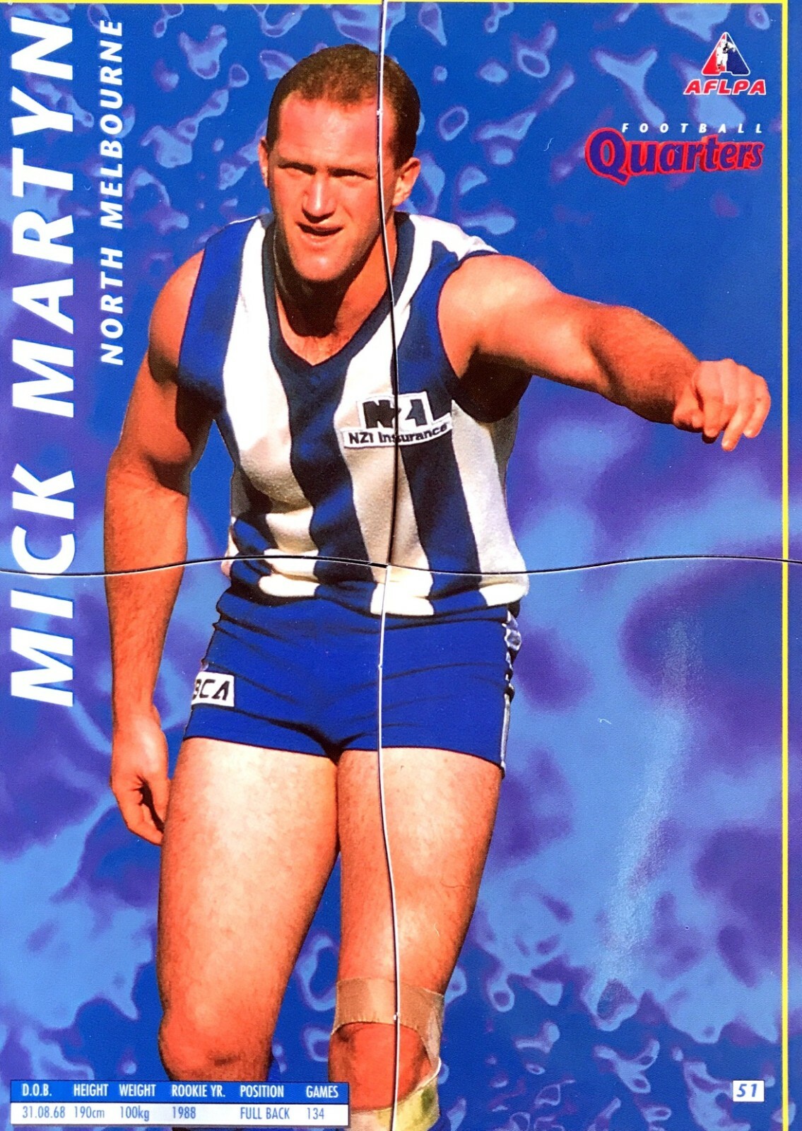 1995 AFL SELECT MICK MARTYN NORTH MELBOURNE KANGAROOS FOUR QUARTERS ...