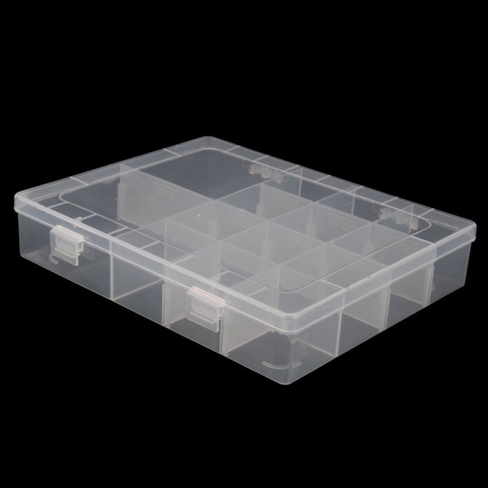 14 Grid Clear Plastic Jewelry Organizer Box With Adjustable Dividers ...