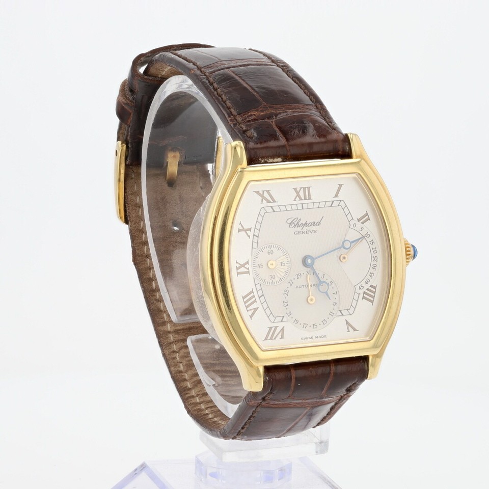 Chopard Classic Tonneau Silver Dial 18k Yellow Gold Leather Strap Men's ...