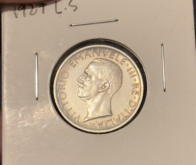 1927 ITALY King Victor Emmanuel III Silver 5 Lire Italian Coin w EAGLE ...
