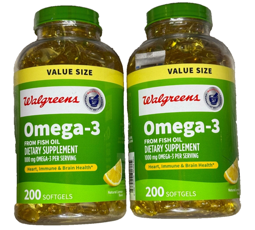 5 Bundle- Walgreens Omega-3 Fish Oil Natural Lemon 1000mg 200 Softgels ...
