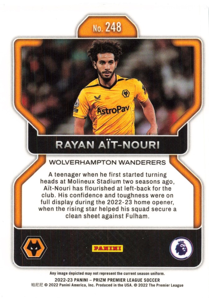 Rayan Ait-Nouri Wolverhampton Wanderers 248 Base 22-23 Prizm Premier ...