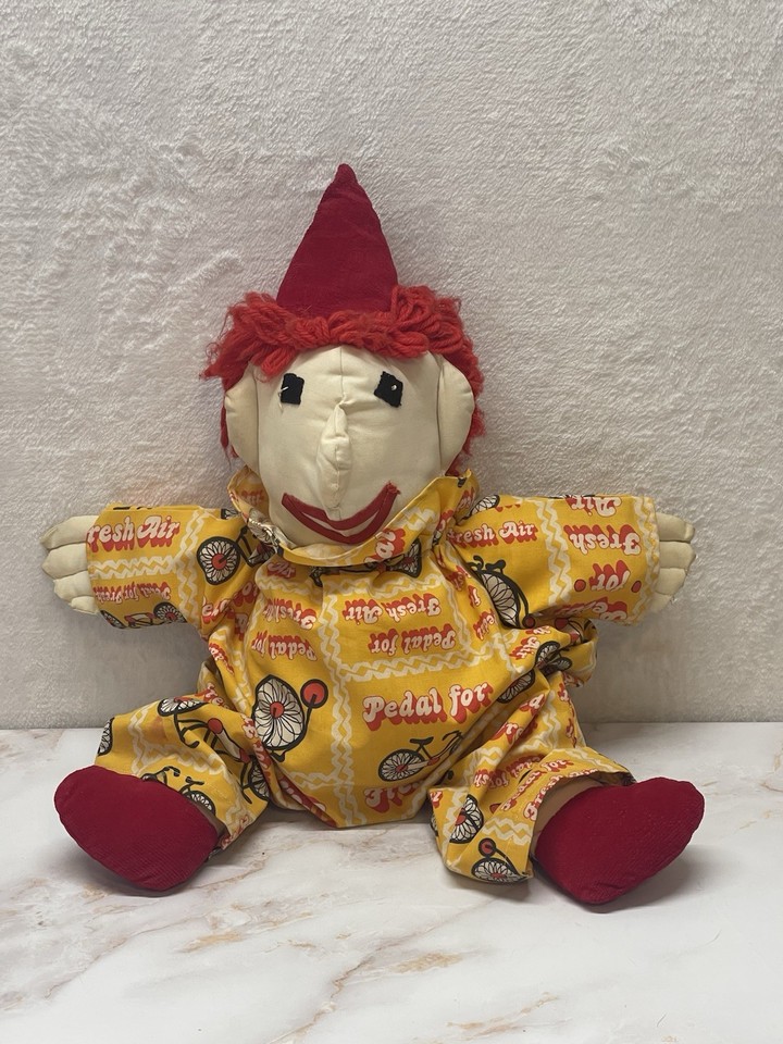 VTG Handmade Clown Rag Doll Bicycle Cloth Creepy Red Hair Pointy Hat ...