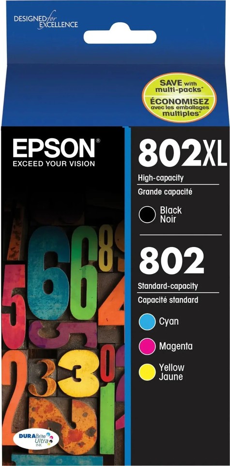 4-PACK GENUINE Epson 802XL BLACK & 802 COLOR INK (Sealed - No Box) EXP ...