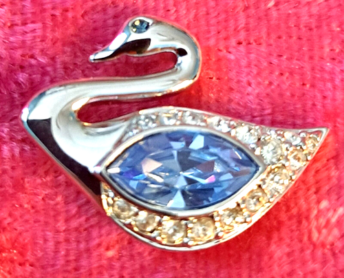 Swarovski Swan Signed Blue Crystal Swan Tack Pin 2002 SCS Event Rhodium ...
