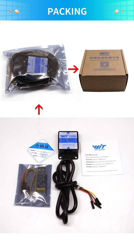 Industrial-Grade Accelerometer+Inclinometer HWT901B-TTL MPU9250 9-axis ...