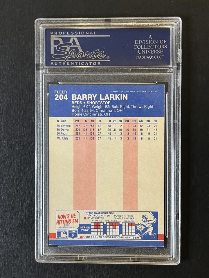 1987 Fleer Barry Larkin #204 PSA/DNA Signed Autograph Auto Rookie RC ...