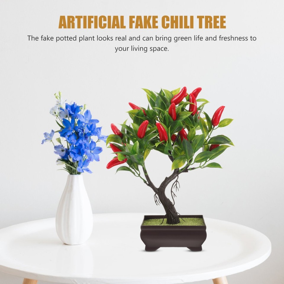 Chili Tree Decor Artificial Bonsai Plants Living Room Decoration | eBay ...
