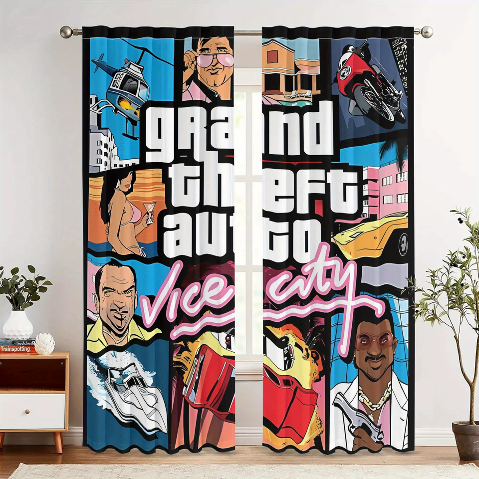 Retro Gaming Theme Blackout Curtains - Polyester Machine Washable Rod ...