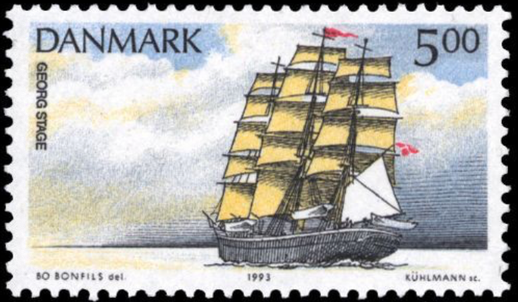 Denmark #Mi1059 MNH 1993 Full Rigged Ship Georg Stage [988] | eBay