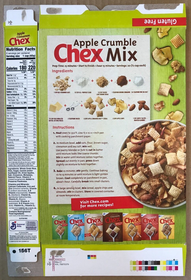 EMPTY Apple Cinnamon Chex Cereal Box Crumble Chex Mix Recipes GM ...