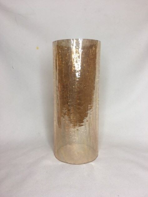 Mid Century Amber Iridescent Crackle Glass Cylinder Hurricane Chimney ...