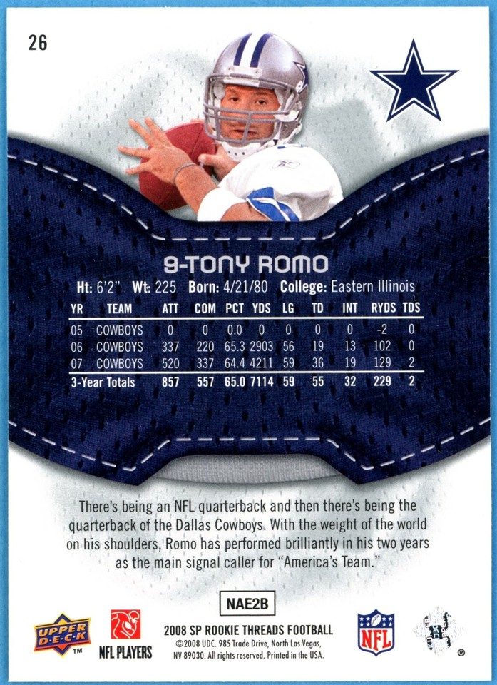 2008 SP Rookie Threads Tony Romo #26 | eBay