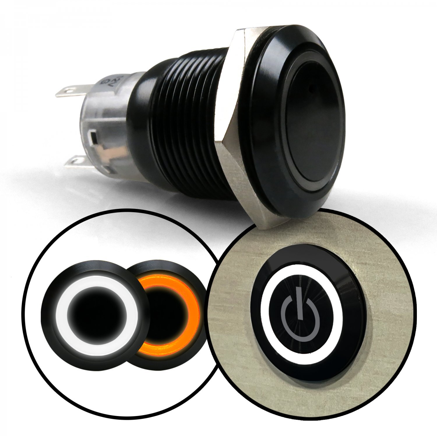 19mm Black 12V Latching Push Button Switch White and/or Orange LED ...