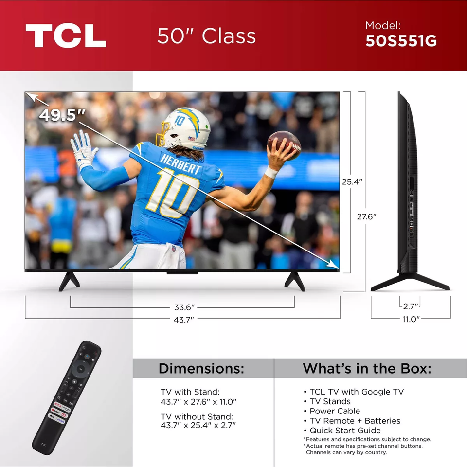 TCL TV 50-Inch Class S5-Series 4K UHD HDR LED Smart Google Television ...