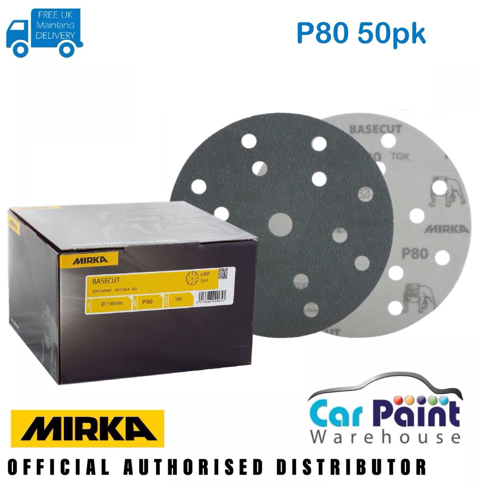 Mirka Basecut P80 Grit 150mm DA H&L Sanding Discs 50pk 6" Paper ...