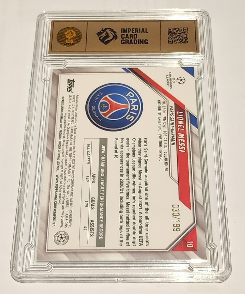 2021-22 Topps UEFA Champions League Soccer Neon Green Lionel Messi 030/ ...