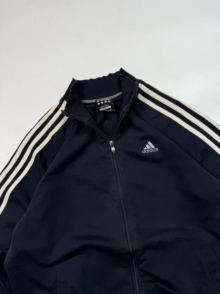 Vintage Adidas side stripe full zip track top navy blue small | eBay UK