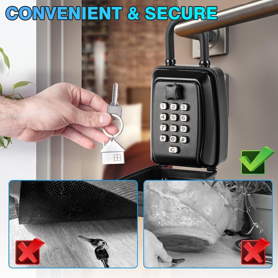 Key Lock Box Push Button Lockbox 12 Digit Combination Hanging Key Lock ...