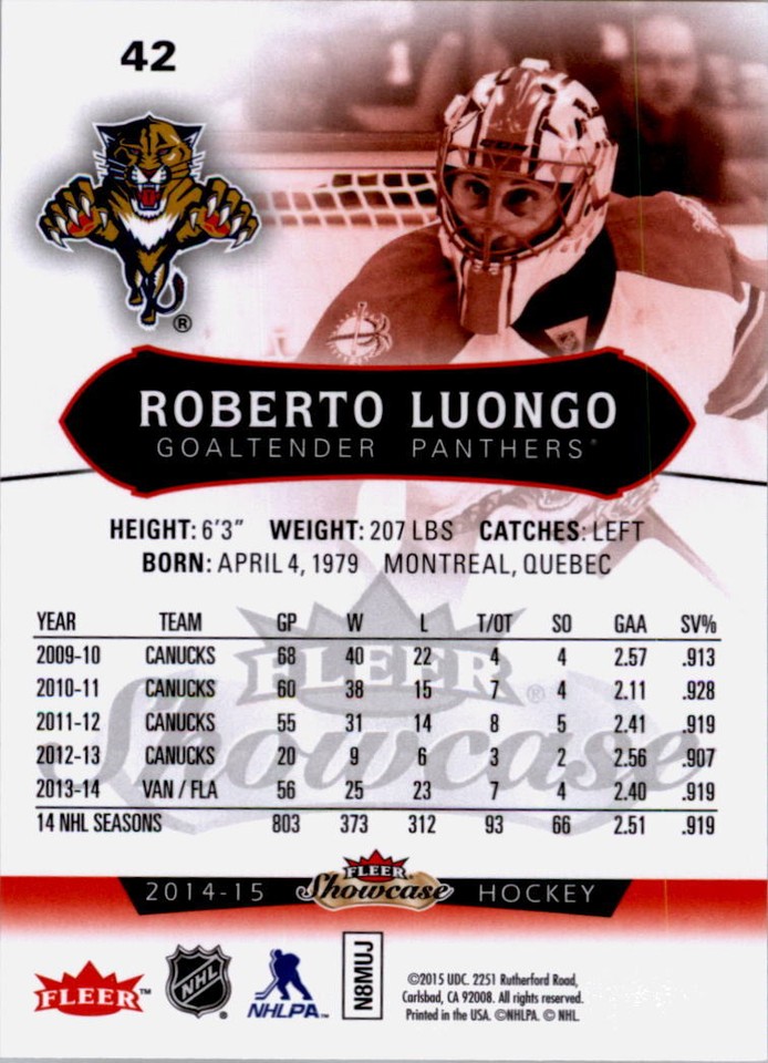 2014-15 Fleer Showcase #42 Roberto Luongo | eBay