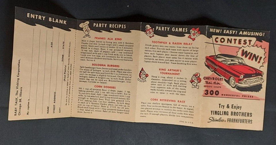1953 Leaflet Yingling Brothers Skinless Frankfurters Baby Talk Contest ...