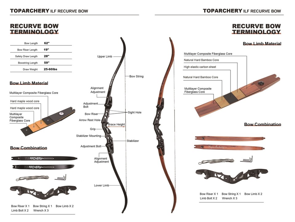 25-60lbs 62" ILF Bow RH Competition Hunting Archery Arrows Takedown ...