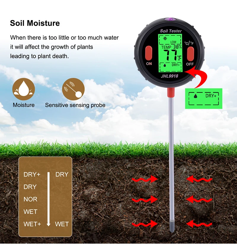 5 in 1 Soil Tester PH Meter Water Moisture Light Tester for Garden ...