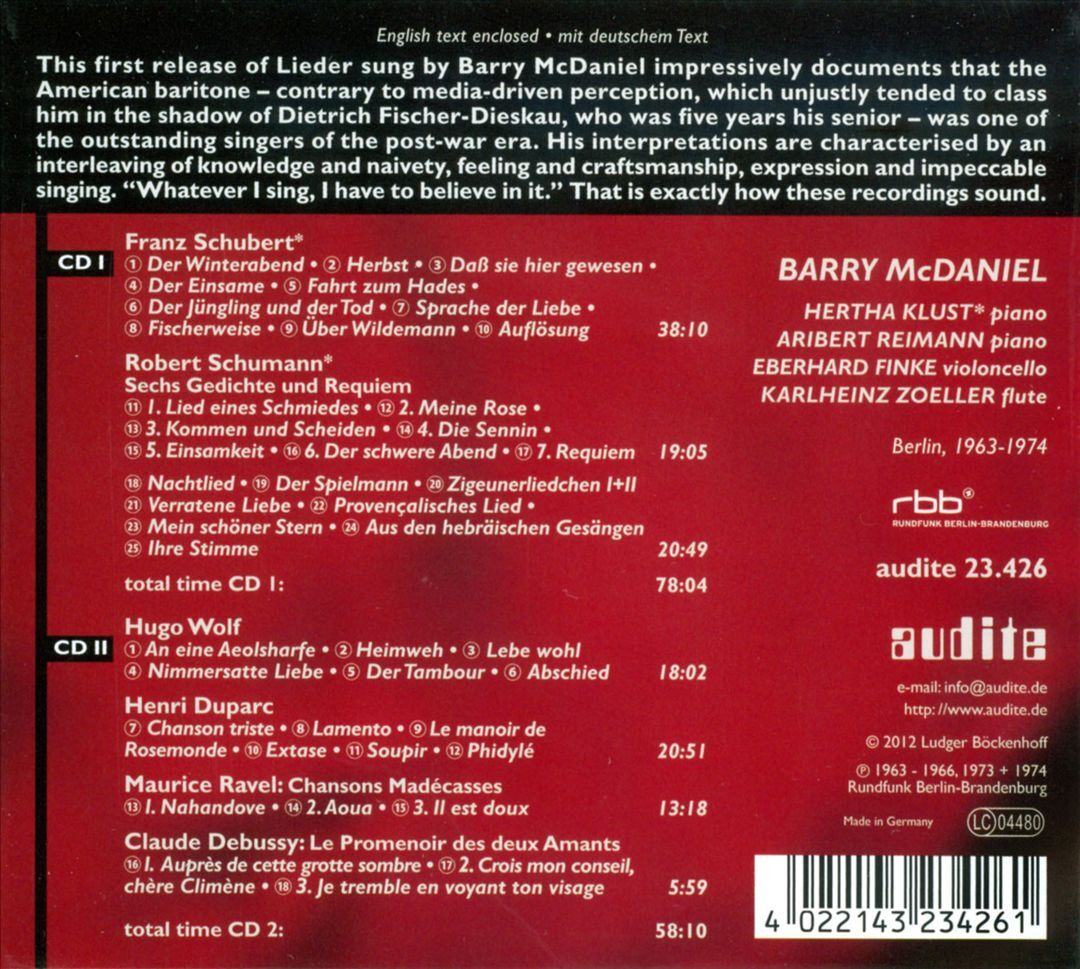 HERTHA KLUST / BARRY MCDANIEL / ARIBERT REIMANN SCHUBERT, SCHUMANN ...