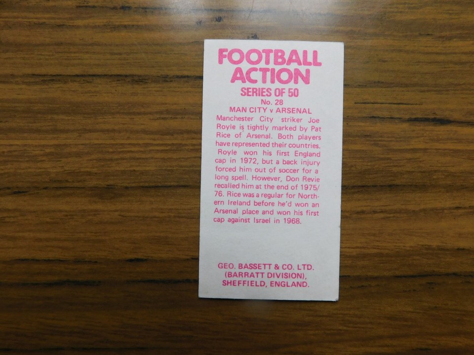 Football Action #28 Man City v Arsenal Joe Royle & Pat Rice Bassett ...