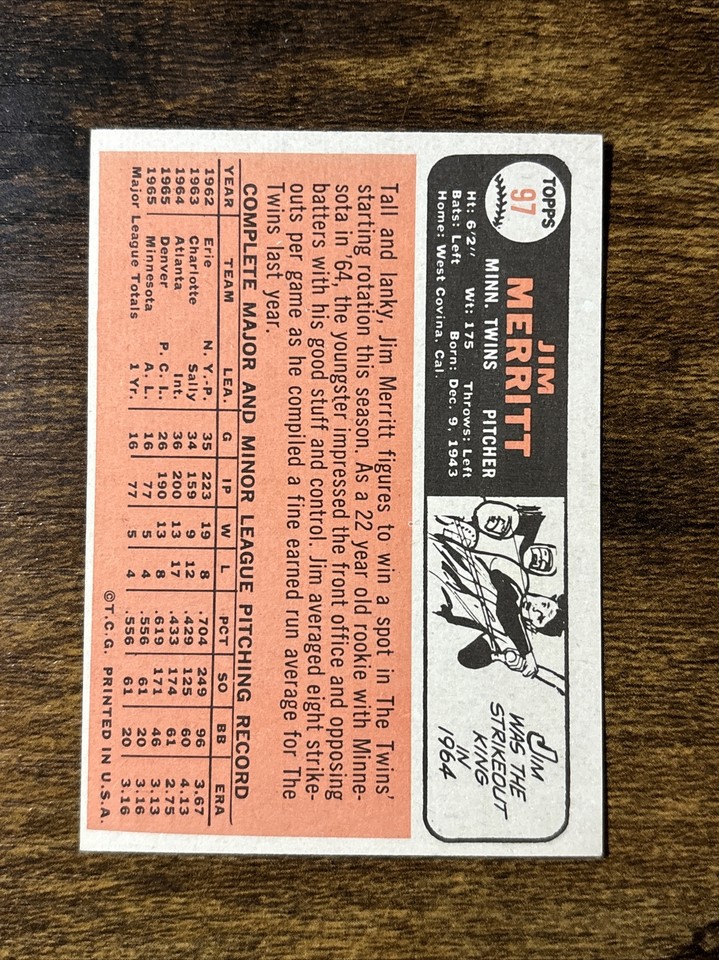 1966 Topps - #97 Jim Merritt (RC) | eBay