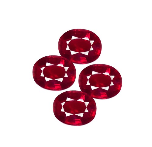 Loose Gemstone 8-10 Ct Natural Ruby 4 Pcs Lot Certified Oval Cut Ruby ...