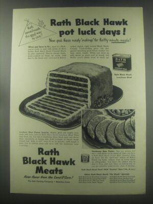 1952 Rath Black Hawk Meats Ad - Rath Black Hawk pot luck days | eBay