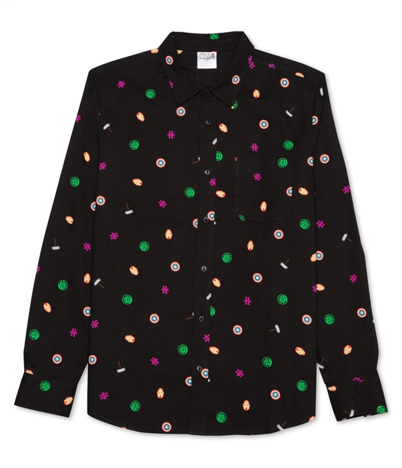 Jem Mens Avengers Logo Button Up Shirt, Black, Small | eBay UK