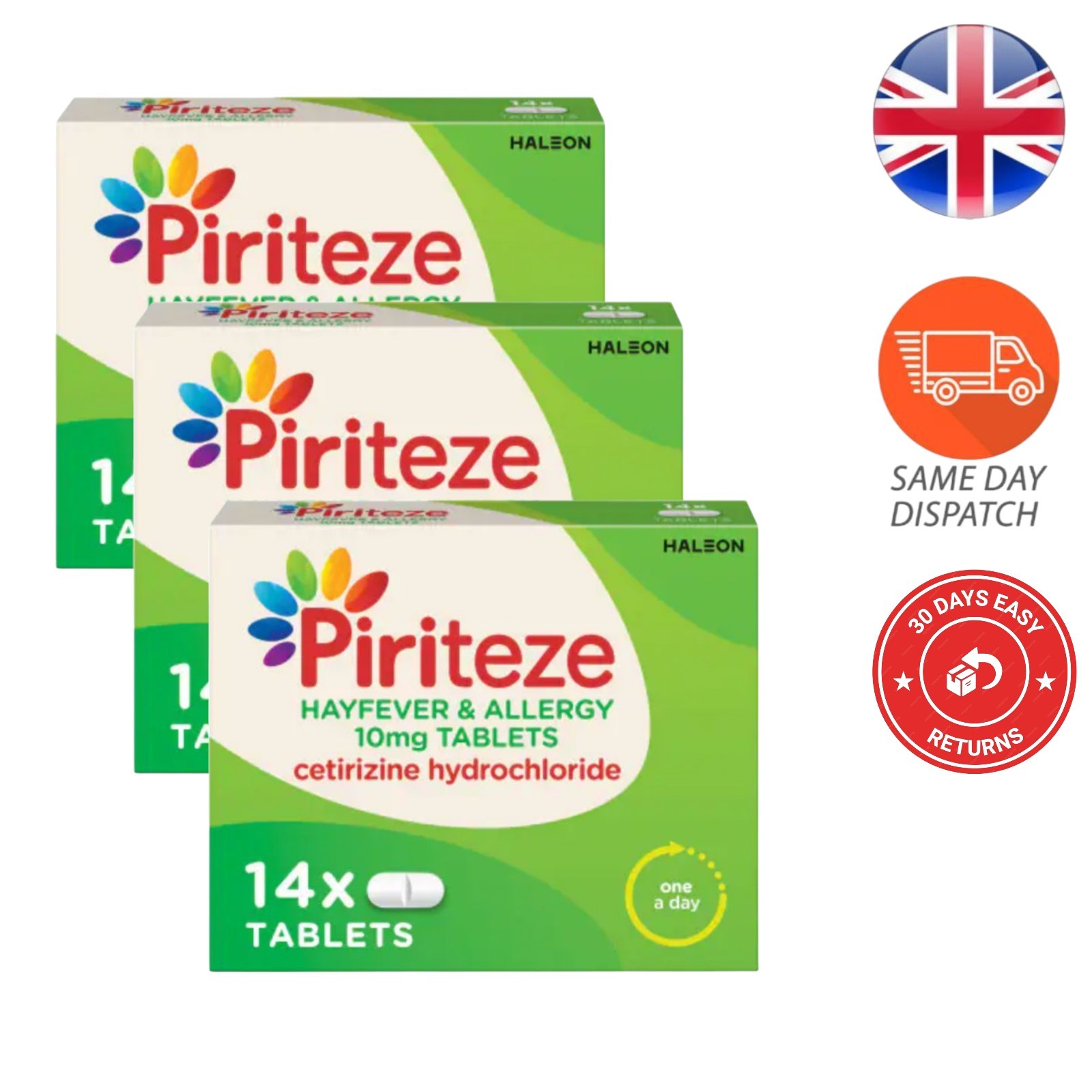 3x PIRITEZE allergy relief tablets Pack Of 14 Hayfever runny nose ...