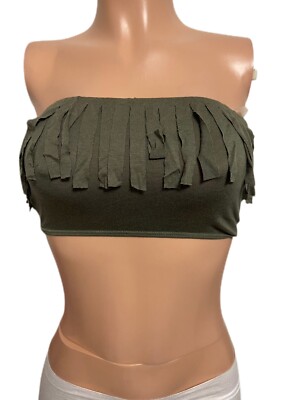 V2K Army Green Fringe Tube top strapless Crop Cropped Top New Fairycore ...
