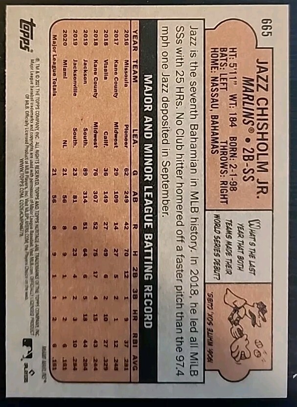 2021 Topps Heritage High Number #665 Jazz Chisholm Jr RC, Marlins🔥 | eBay