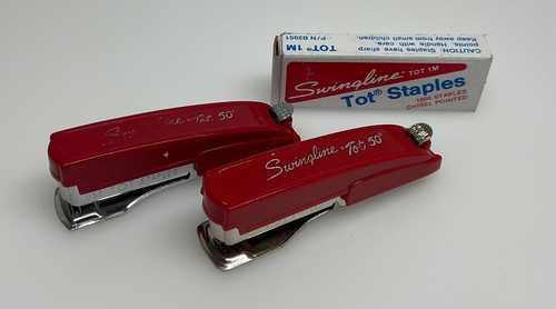 Lot 2 Vintage Red Swingline Tot 50 Mini Staplers & 1 Box Of Staples | eBay