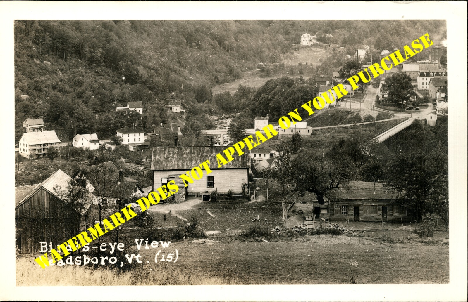 Readsboro Vermont Birds eye view BEV postally unused Kodak RPPC c1940's ...