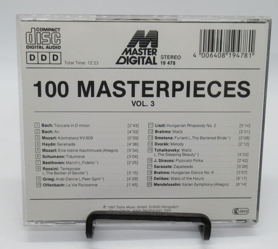 100 CLASSICAL MASTERPIECES: VOLUME 3 MUSIC CD, 20 V/A TRACKS, BACH ...