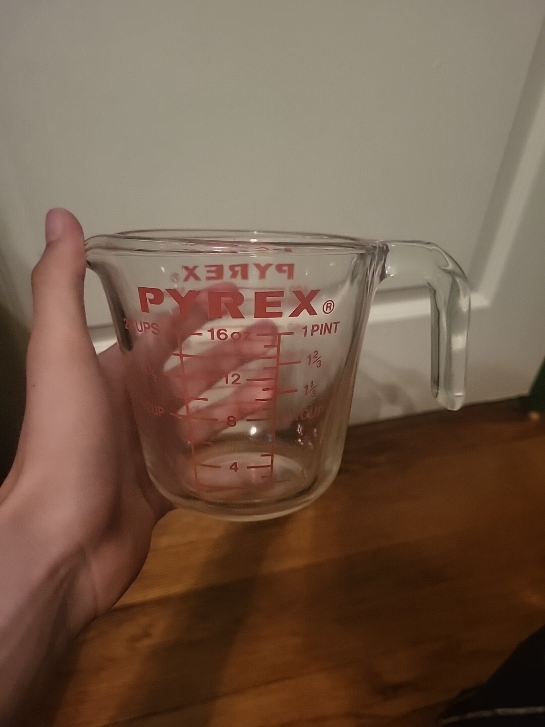 VTG. PYREX - 2 CUP 1 PT 16 OZ 500 ML - GLASS MEASURING CUP RED LETTERS ...