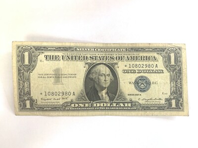 1957-A $1 DOLLAR BILL. US BLUE SEAL SILVER CERTIFICATE **STAR NOTE** | eBay